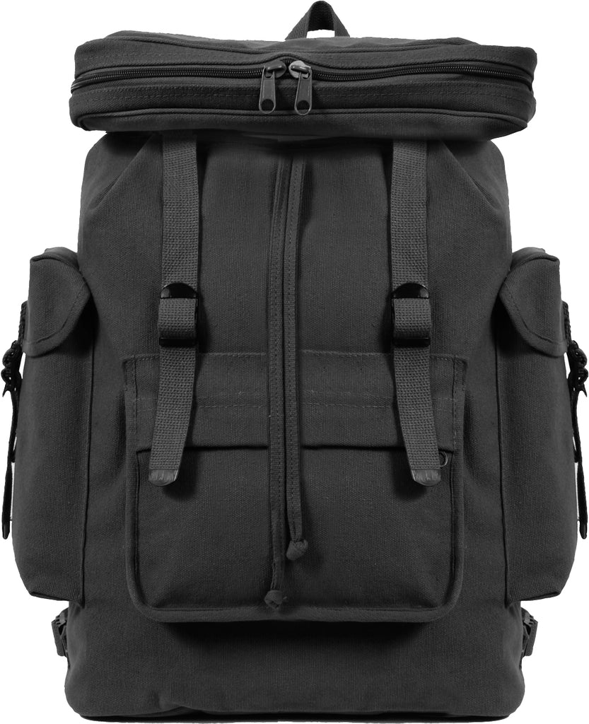 Black - Canvas European Style Rucksack Backpack - Galaxy Army Navy