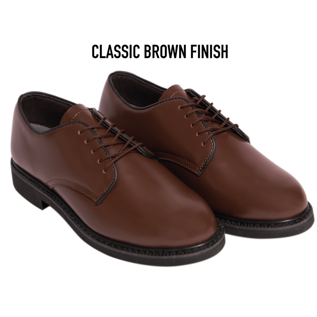 Brown High Gloss Shiny Oxfords Uniform Shoes Formal Dress Military Duty ...