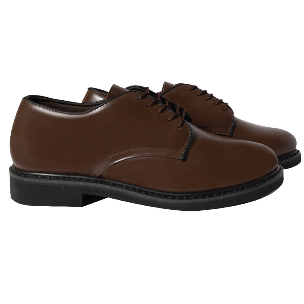 Brown High Gloss Shiny Oxfords Uniform Shoes Formal Dress Military Duty ...