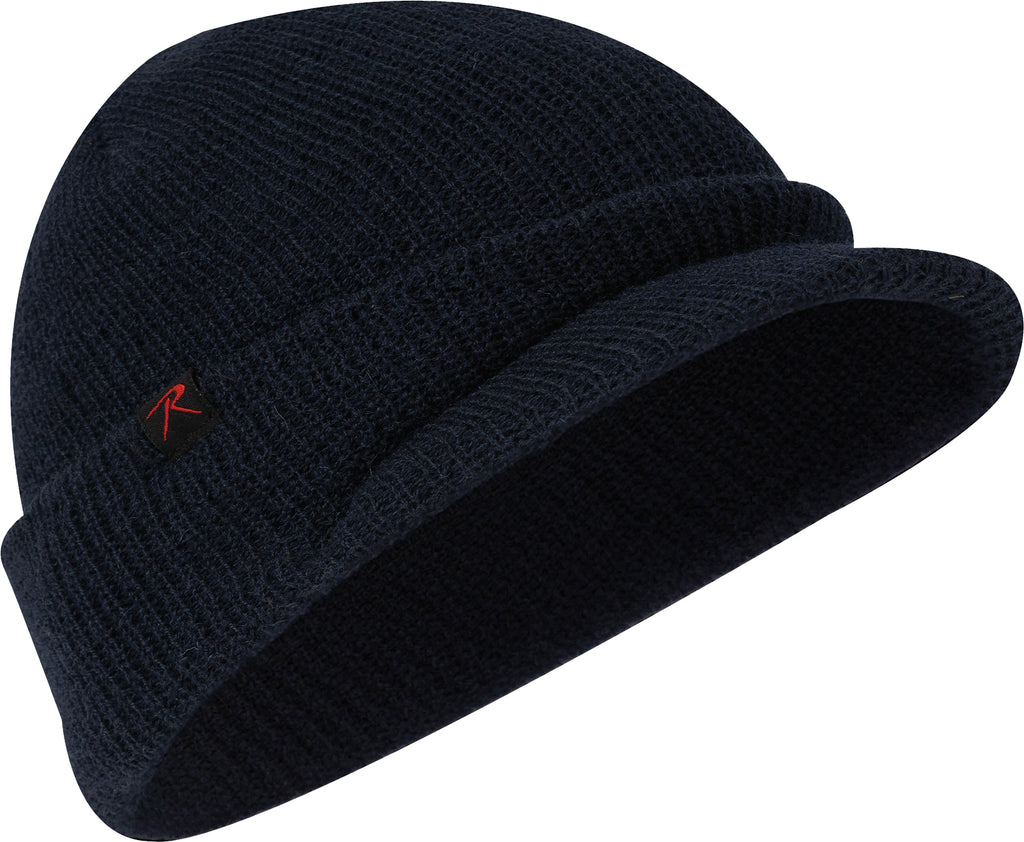 Navy Blue Wool Watch Cap with Brim - Galaxy Army Navy