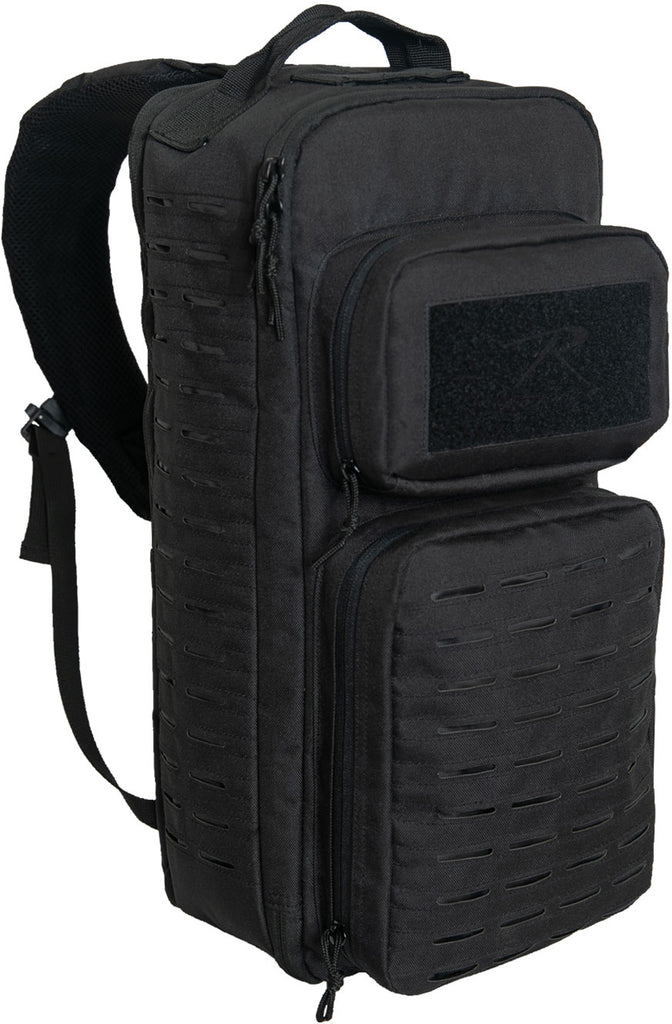 Black Tactical Single Sling Pack With Laser Cut MOLLE - Galaxy Army Navy