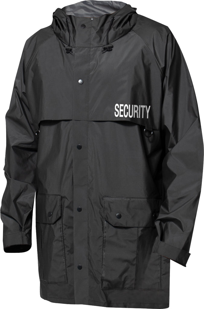Black Security Rain Jacket - Nylon, Waterproof - Galaxy Army Navy
