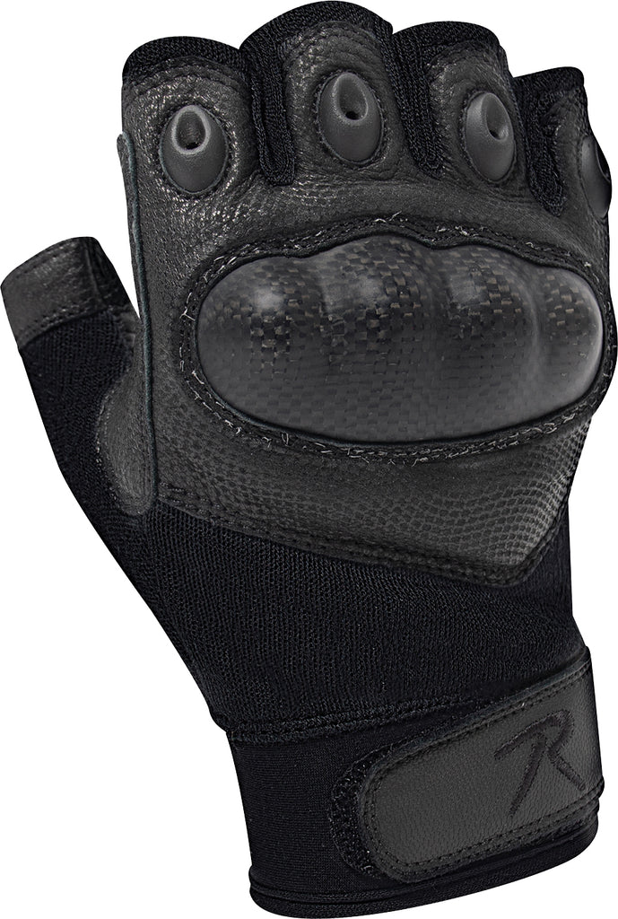 Black - Fingerless Cut Resistant Carbon Hard Knuckle Gloves - Galaxy ...