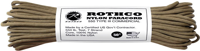 Coyote Brown Nylon Paracord Type III 550 LB - Galaxy Army Navy