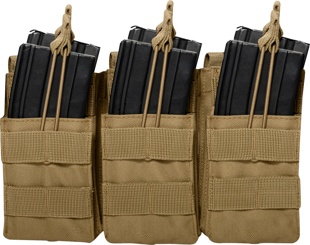 Coyote Brown MOLLE Open Top Six Rifle Mag Pouch - Galaxy Army Navy