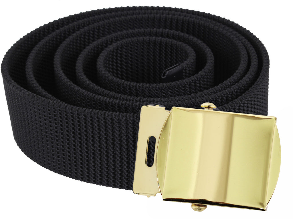 Black Webbing Nylon Web Belt With Gold Buckle - Galaxy Army Navy