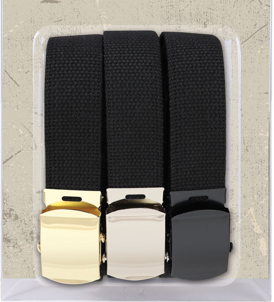 Black Military Web Belts 100% Cotton Adjustable Belt with Slider Buckle ...