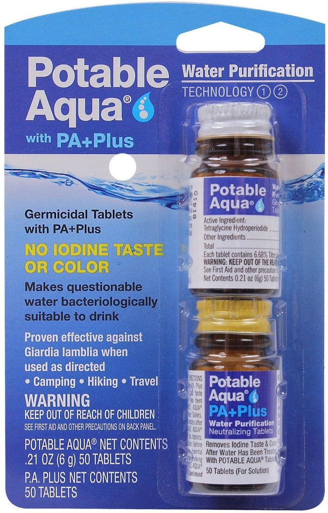 Potable Aqua Water Purification Tablets with PA Plus - Two 50ct Bottles ...