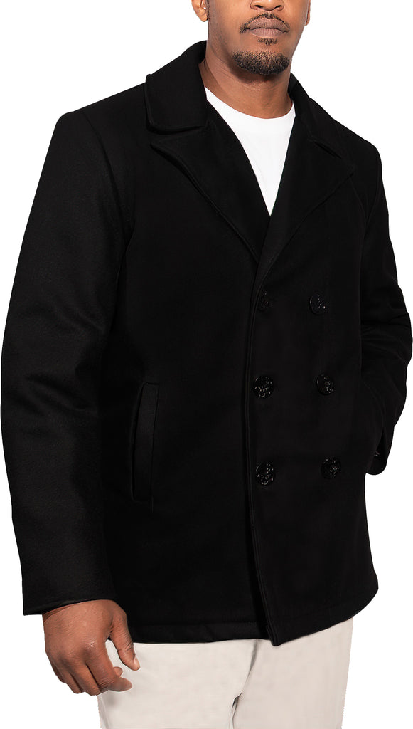 Black Deluxe Pea Coat Military Cold Weather Heavyweight Jacket - Galaxy ...