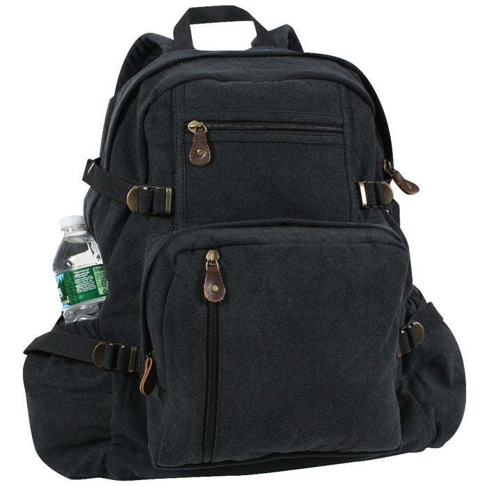 Black - Vintage Military Style Jumbo Backpack - Galaxy Army Navy