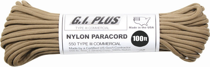 Coyote Brown - Military Grade 550 LB Tested Type III Paracord Rope 100 ...