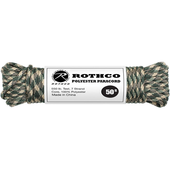 Woodland Camouflage - Polyester 550 LB Tested 50 Feet Paracord Rope ...