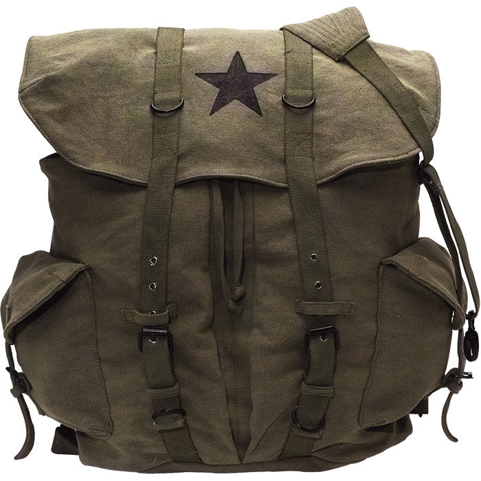 Olive Drab - Vintage Army Style Backpack with Black Star Emblem ...