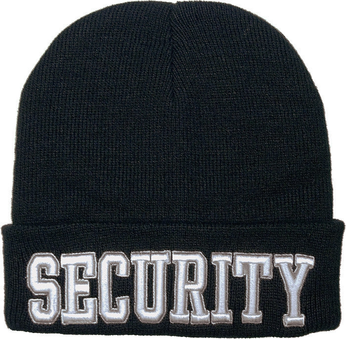 Black - Deluxe SECURITY Embroidered Watch Cap with White Lettering ...